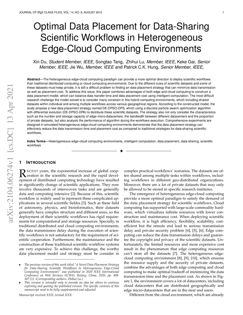 Optimal Data Placement for Data-Sharing Scientific Workflows in Heterogeneous Edge-Cloud ...