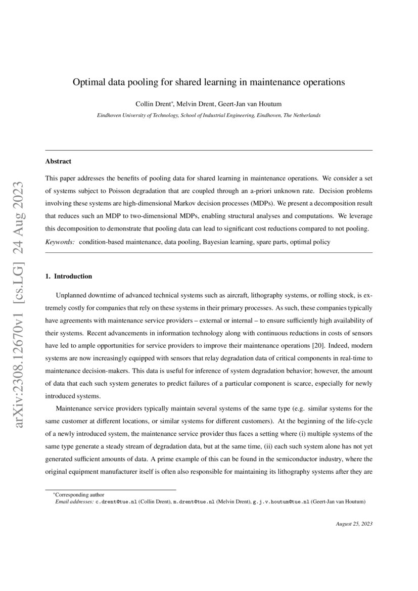Optimal Data Pooling For Shared Learning In Maintenance Operations Deepai