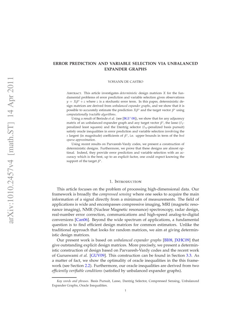 Optimal designs for Lasso and Dantzig selector using Expander Codes ...