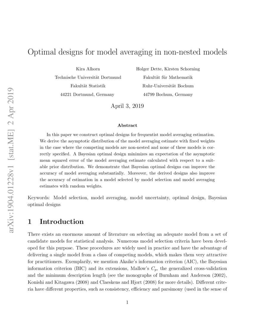 Optimal designs for model averaging in non-nested models | DeepAI