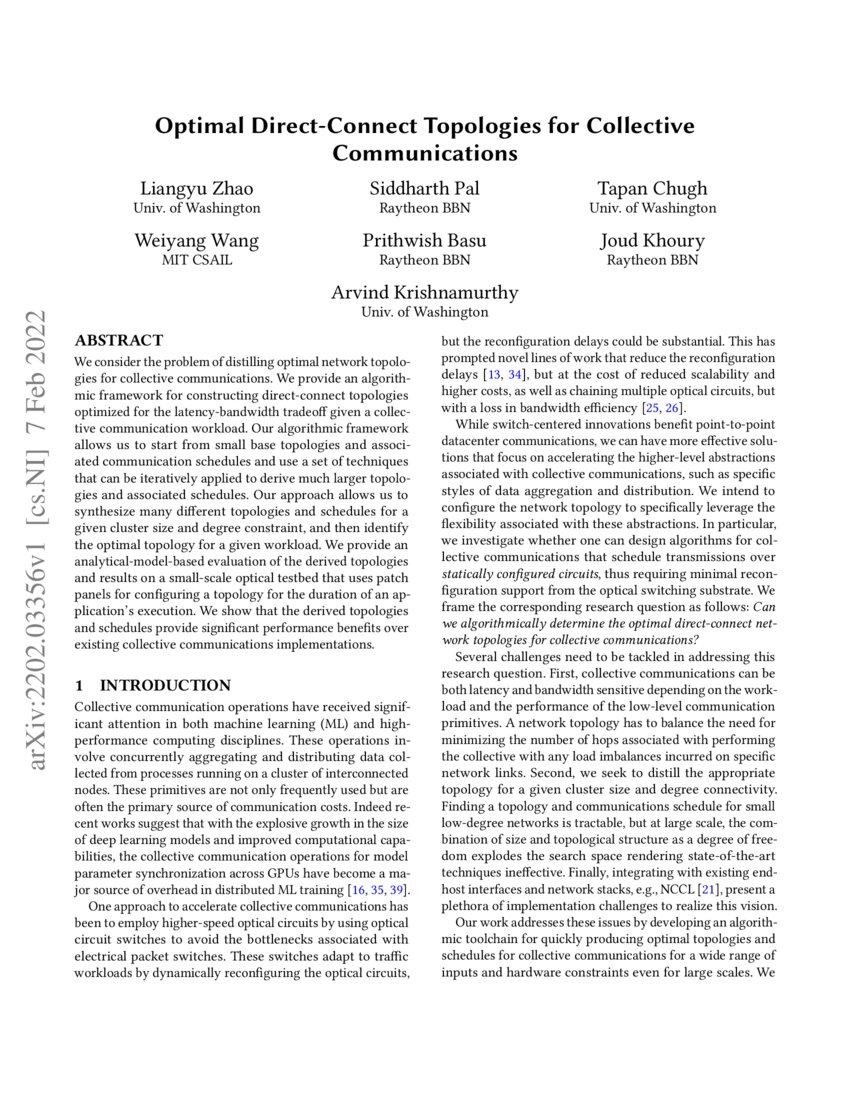 Optimal Direct-Connect Topologies for Collective Communications | DeepAI