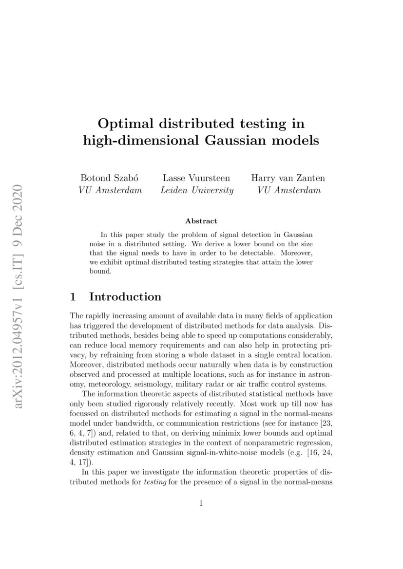 Optimal distributed testing in high-dimensional Gaussian models | DeepAI