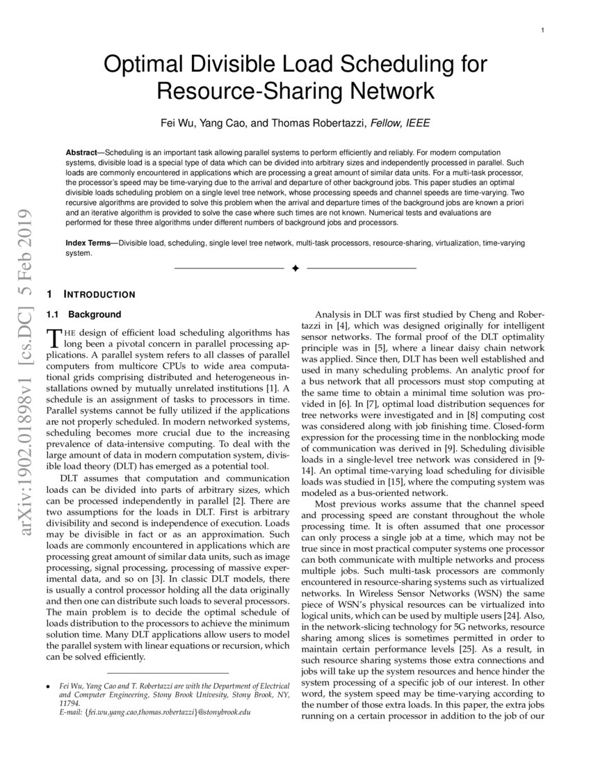 Optimal Divisible Load Scheduling For Resource Sharing Network Deepai