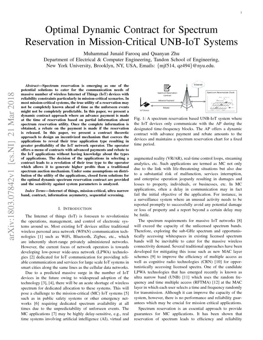 Optimal Dynamic Contract for Spectrum Reservation in Mission-Critical UNB-IoT Systems | DeepAI
