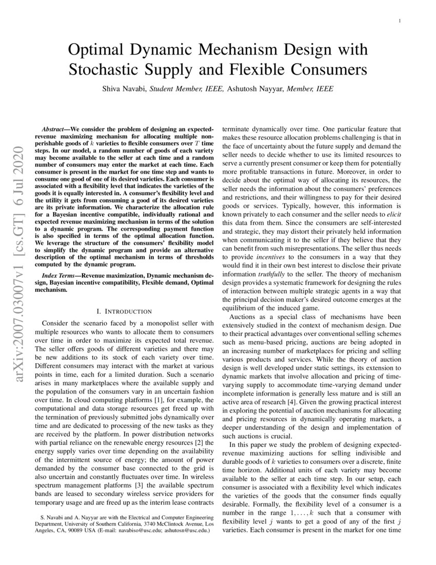 Optimal Dynamic Mechanism Design with Stochastic Supply and Flexible ...