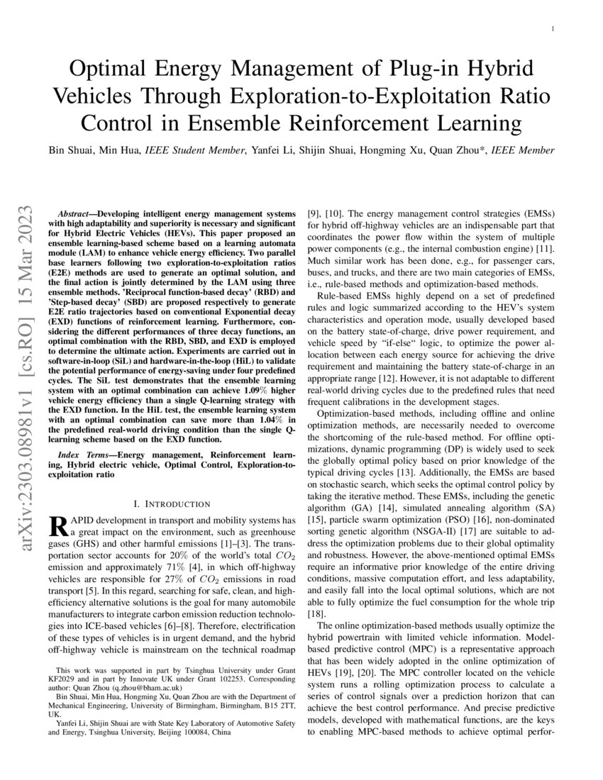 Optimal Energy Management of Plug-in Hybrid Vehicles Through Exploration-to-Exploitation Ratio ...