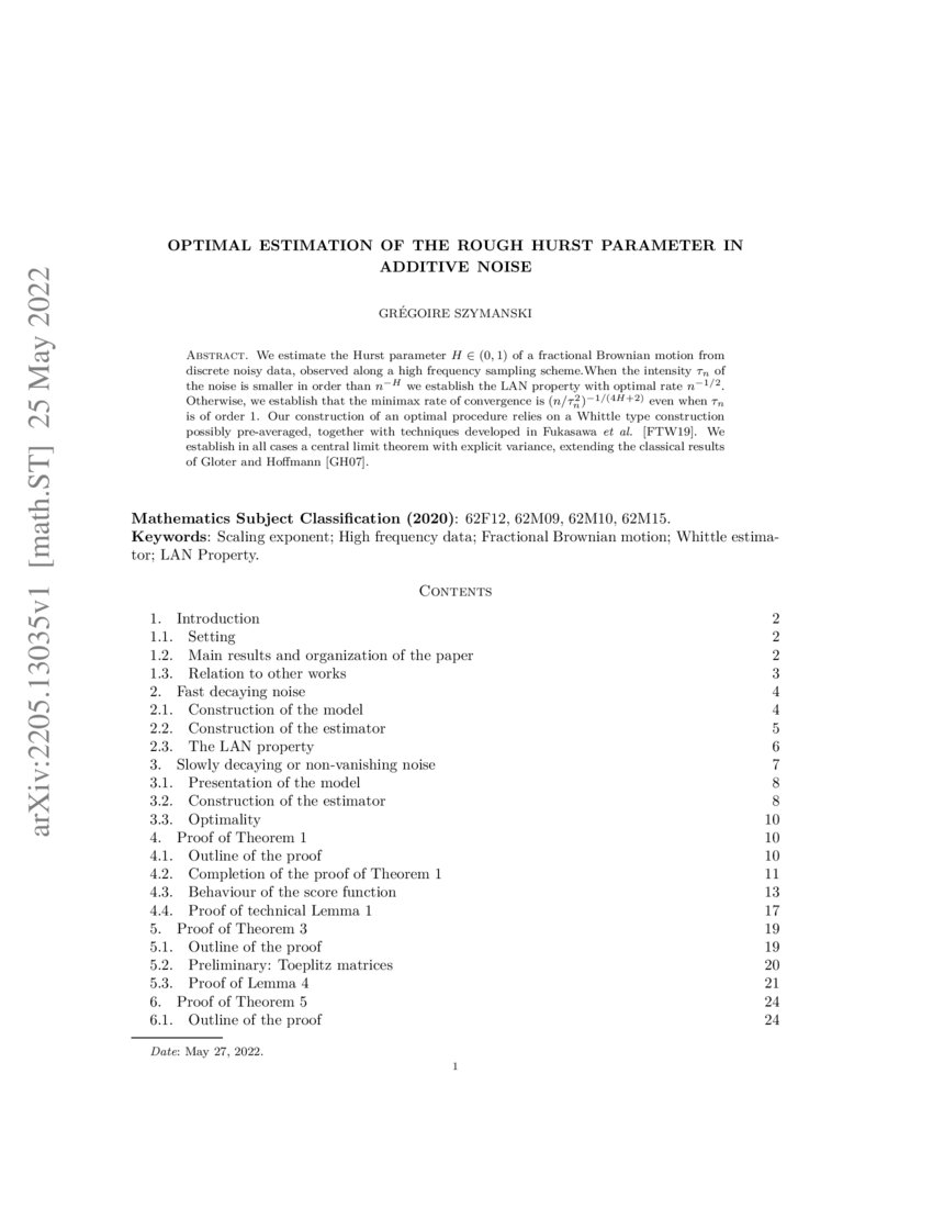 Optimal estimation of the rough Hurst parameter in additive noise | DeepAI