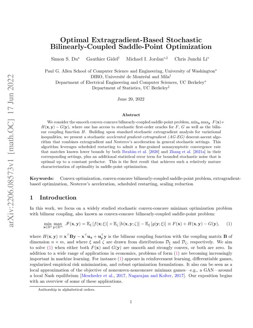 Optimal Extragradient Based Bilinearly Coupled Saddle Point Optimization Deepai
