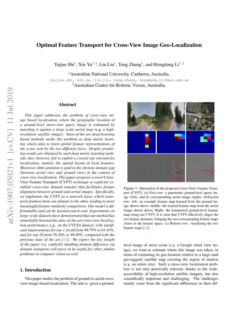 Optimal Feature Transport for Cross-View Image Geo-Localization | DeepAI