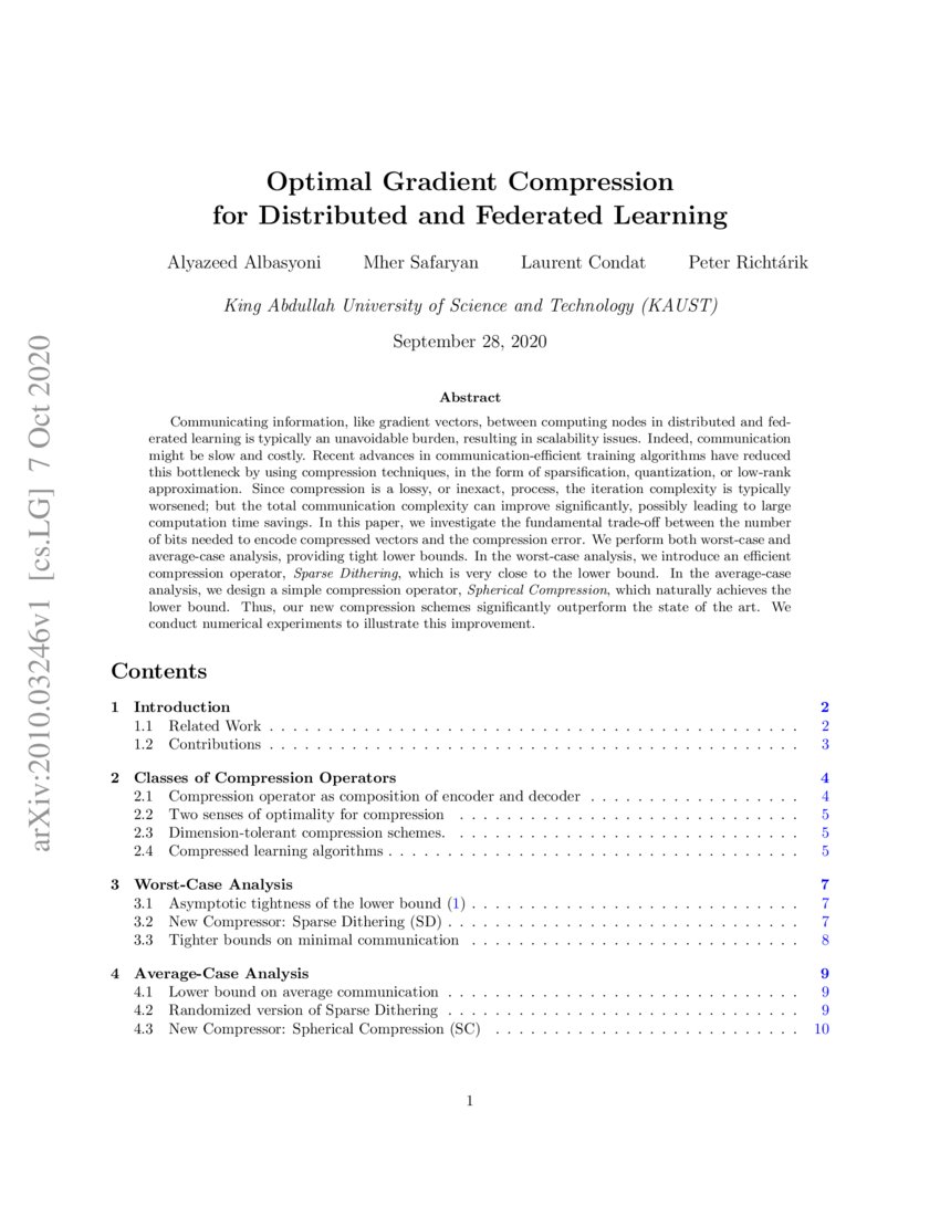 Optimal Gradient Compression for Distributed and Federated Learning | DeepAI