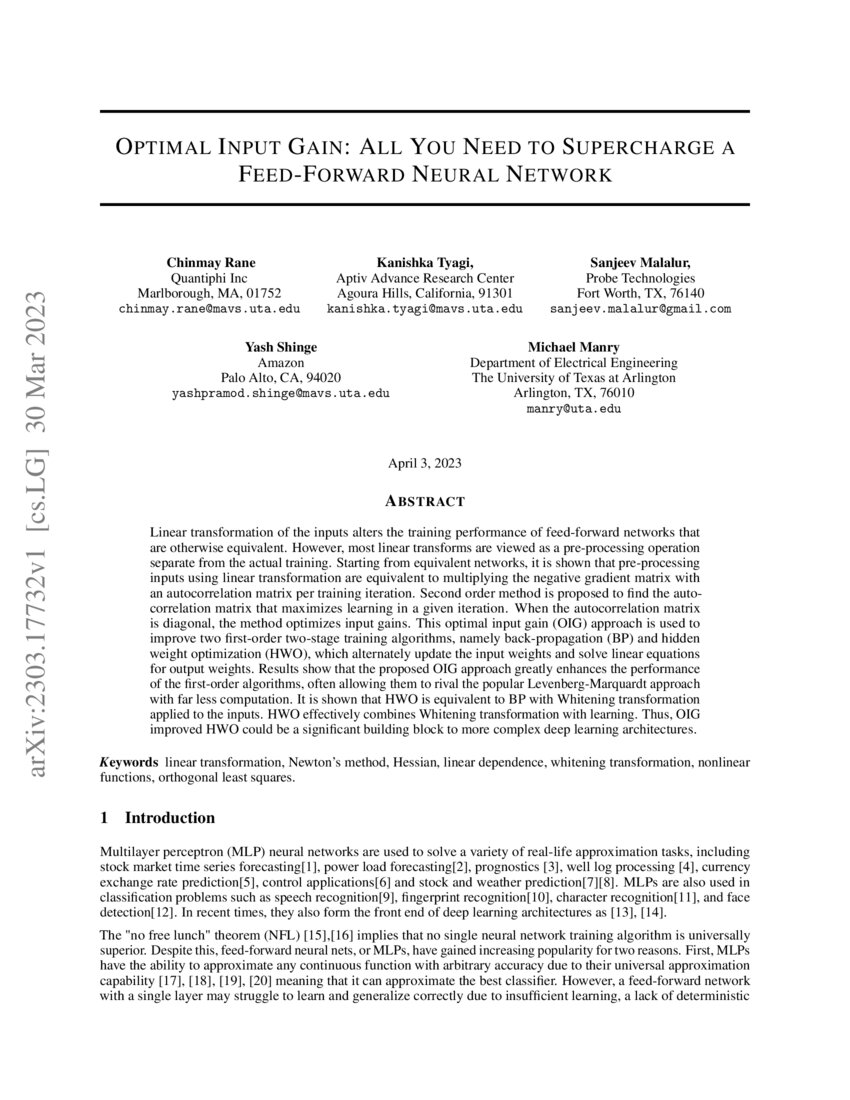 Optimal Input Gain: All You Need to Supercharge a Feed-Forward Neural Network | DeepAI