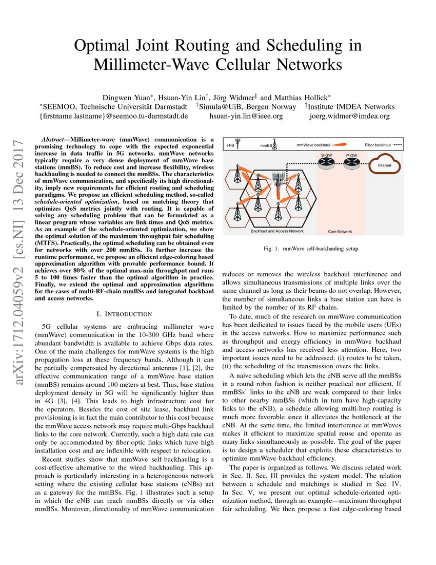 Optimal Joint Routing and Scheduling in Millimeter-Wave Cellular Networks | DeepAI