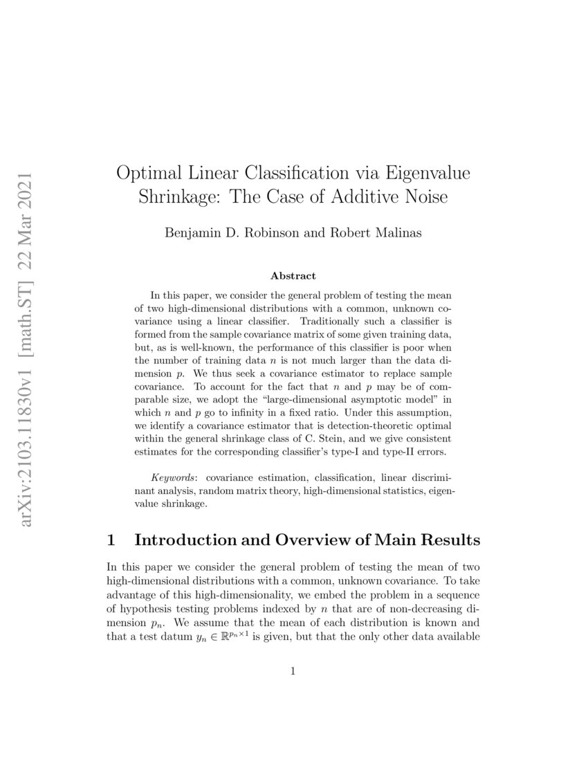 Optimal Linear Classification Via Eigenvalue Shrinkage The Case Of Additive Noise Deepai