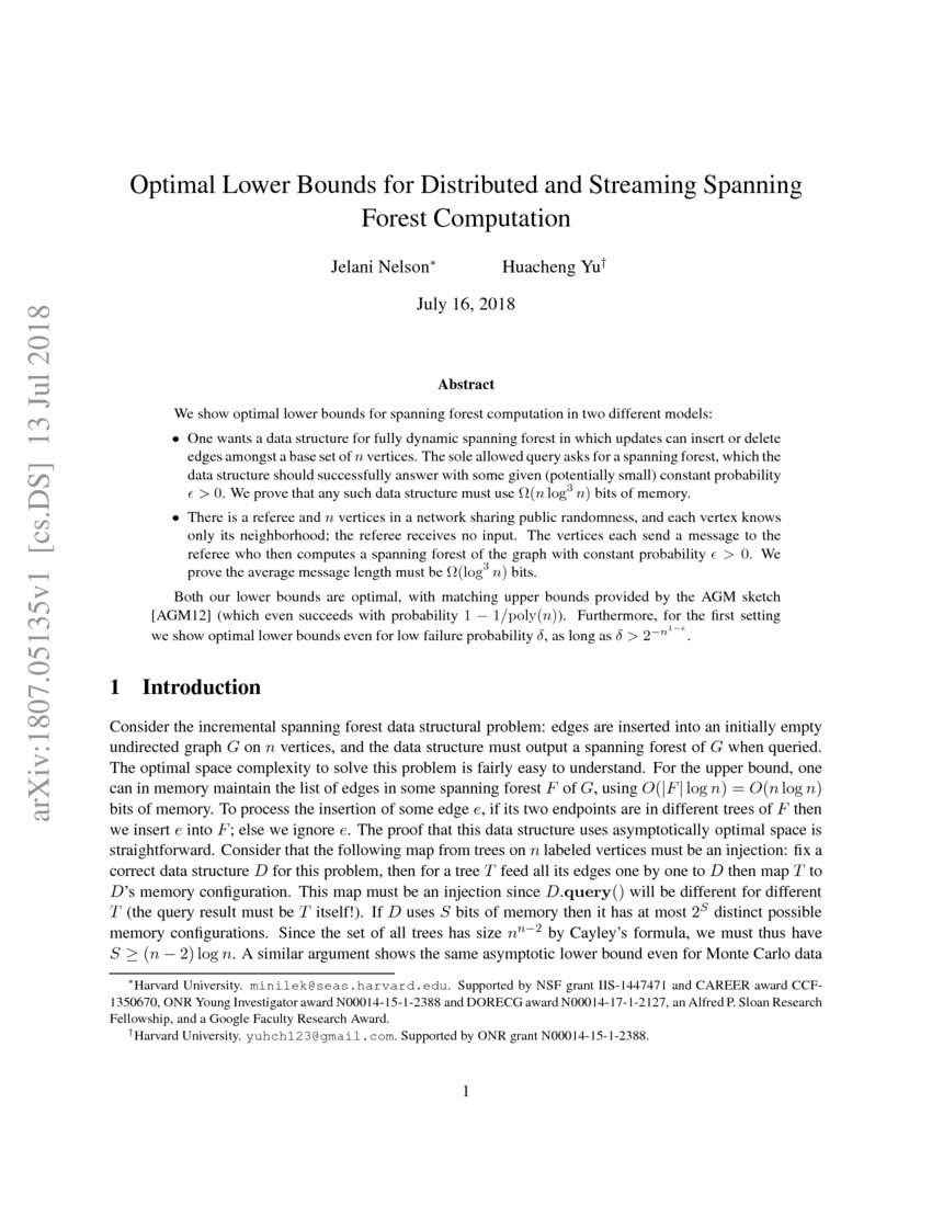 Optimal Lower Bounds For Distributed And Streaming Spanning Forest Computation Deepai