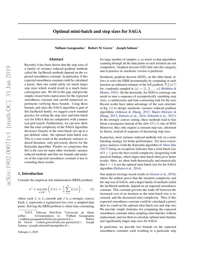 Optimal mini-batch and step sizes for SAGA | DeepAI