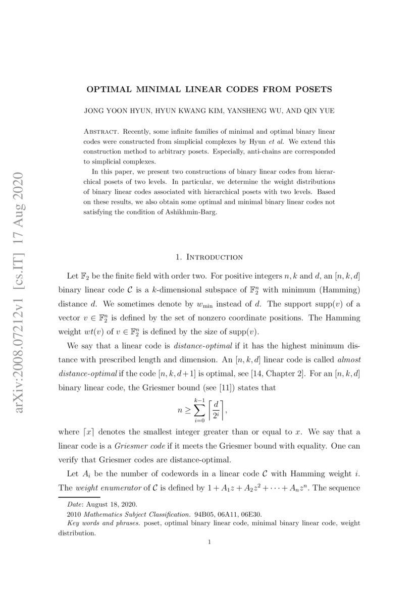 Optimal Minimal Linear Codes From Posets Deepai