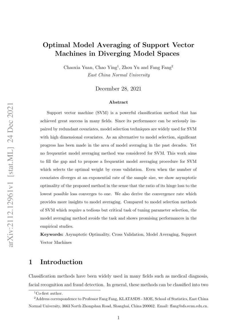 Optimal Model Averaging of Support Vector Machines in Diverging Model ...