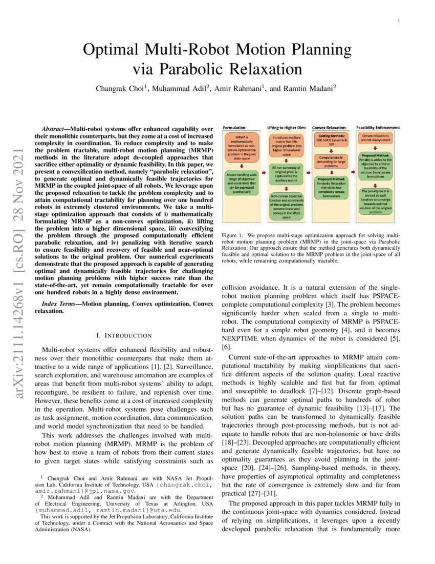 Optimal Multi-Robot Motion Planning via Parabolic Relaxation | DeepAI