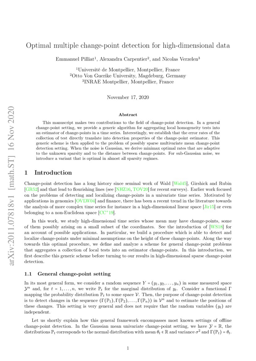 Optimal multiple change-point detection for high-dimensional data | DeepAI