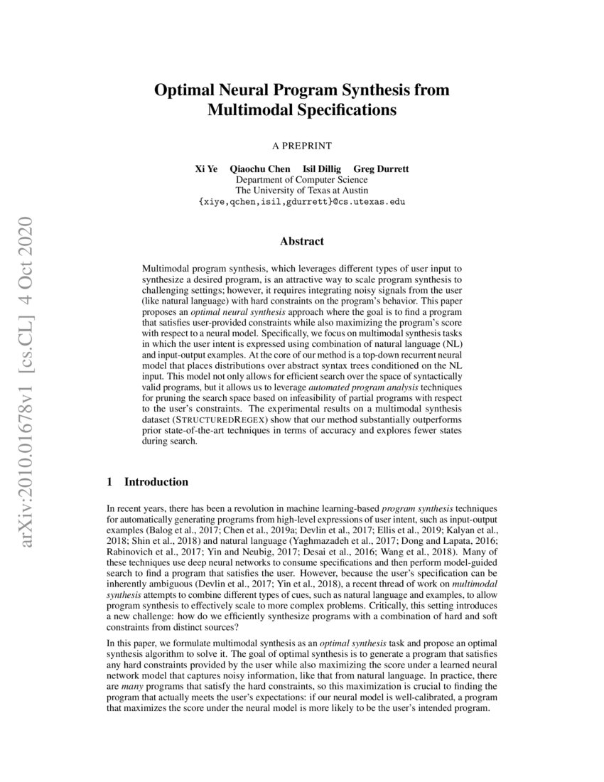 Optimal Neural Program Synthesis From Multimodal Specifications Deepai 7969