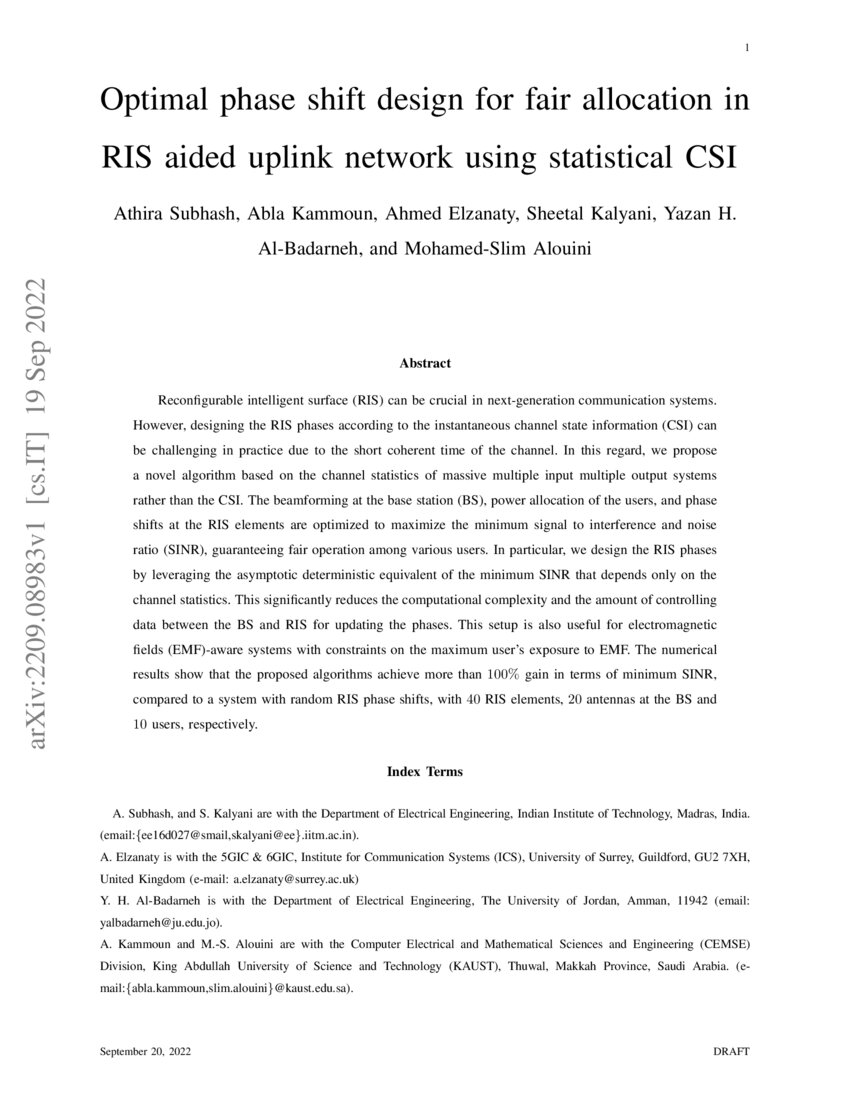Optimal phase shift design for fair allocation in RIS aided uplink ...