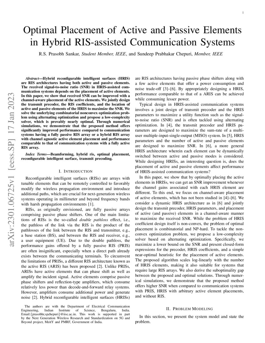 Optimal Placement of Active and Passive Elements in Hybrid RIS-assisted Communication Systems ...