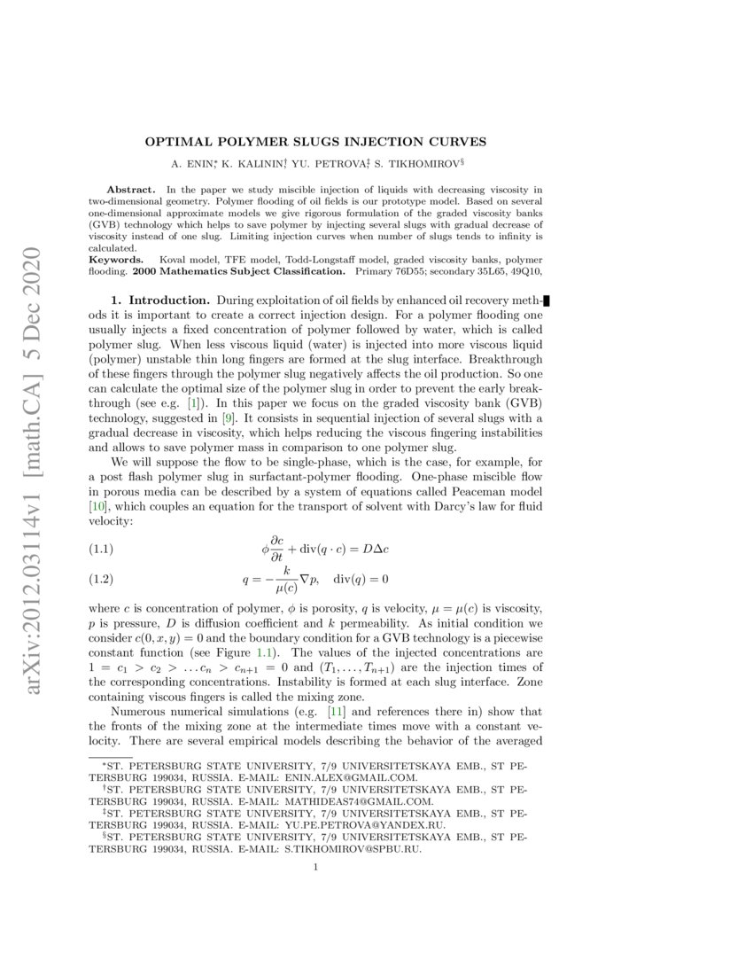 Optimal polymer slugs injection curves | DeepAI