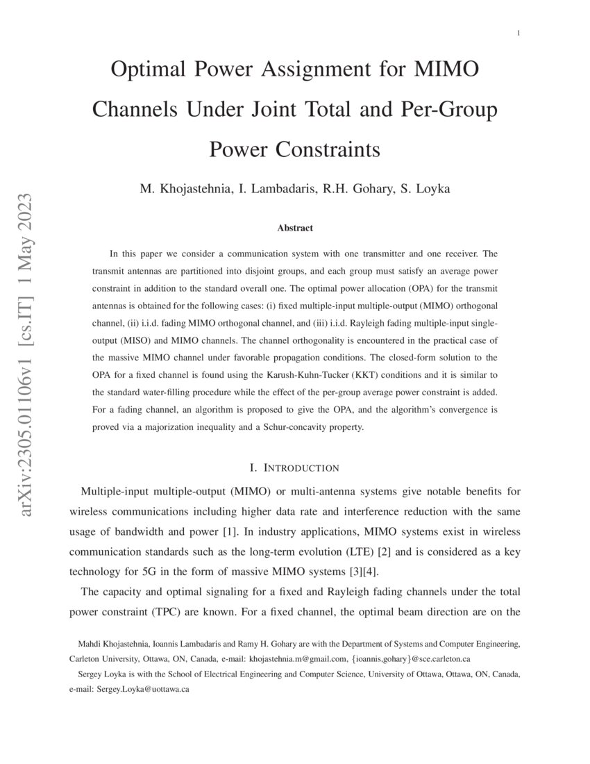 Optimal Power Assignment for MIMO Channels Under Joint Total and Per-Group Power Constraints ...