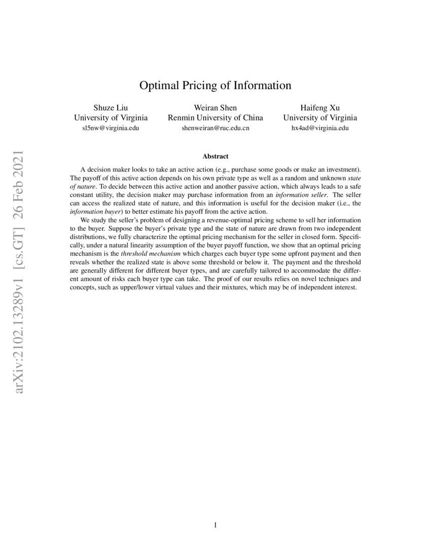 Optimal Pricing Of Information DeepAI optimal-pricing-of-information-deepai