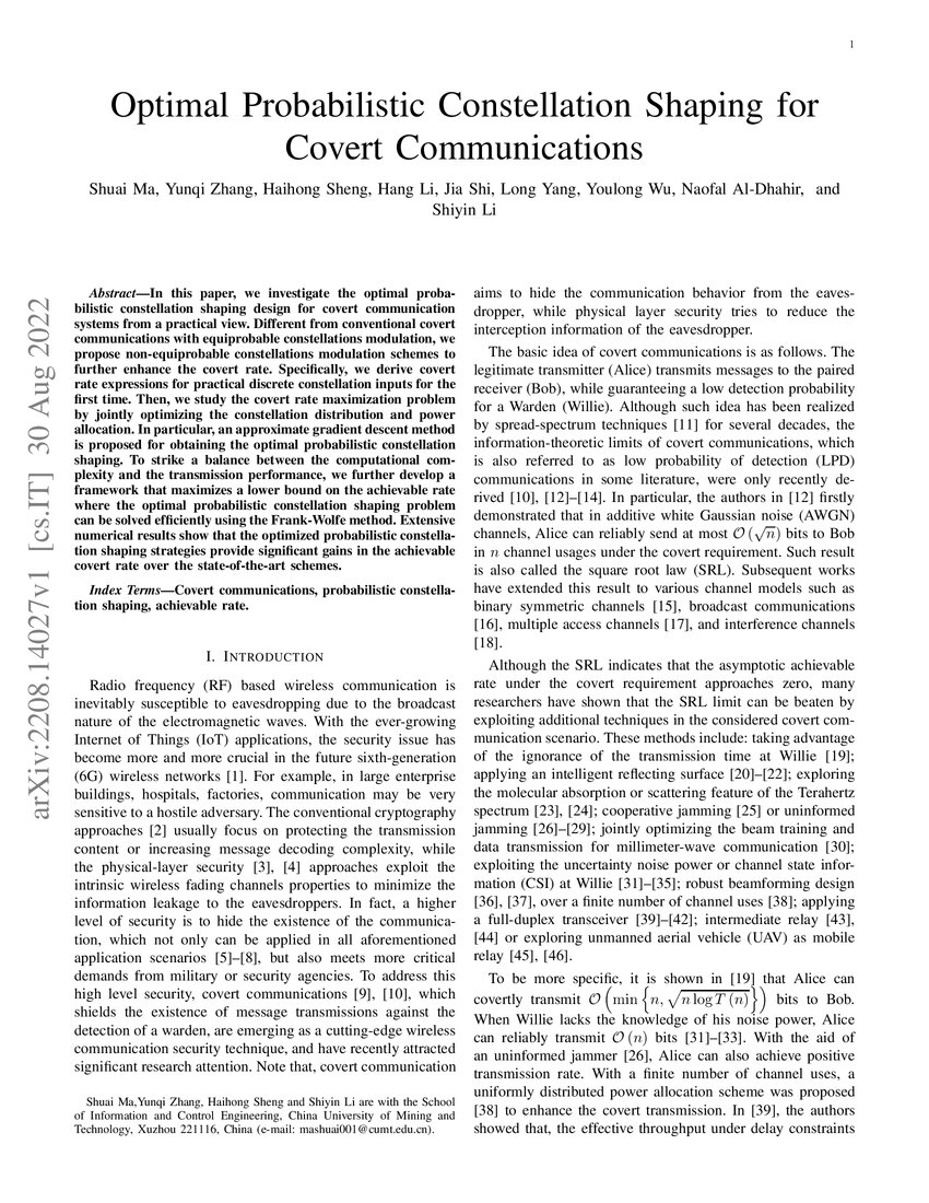 Optimal Probabilistic Constellation Shaping for Covert Communications ...
