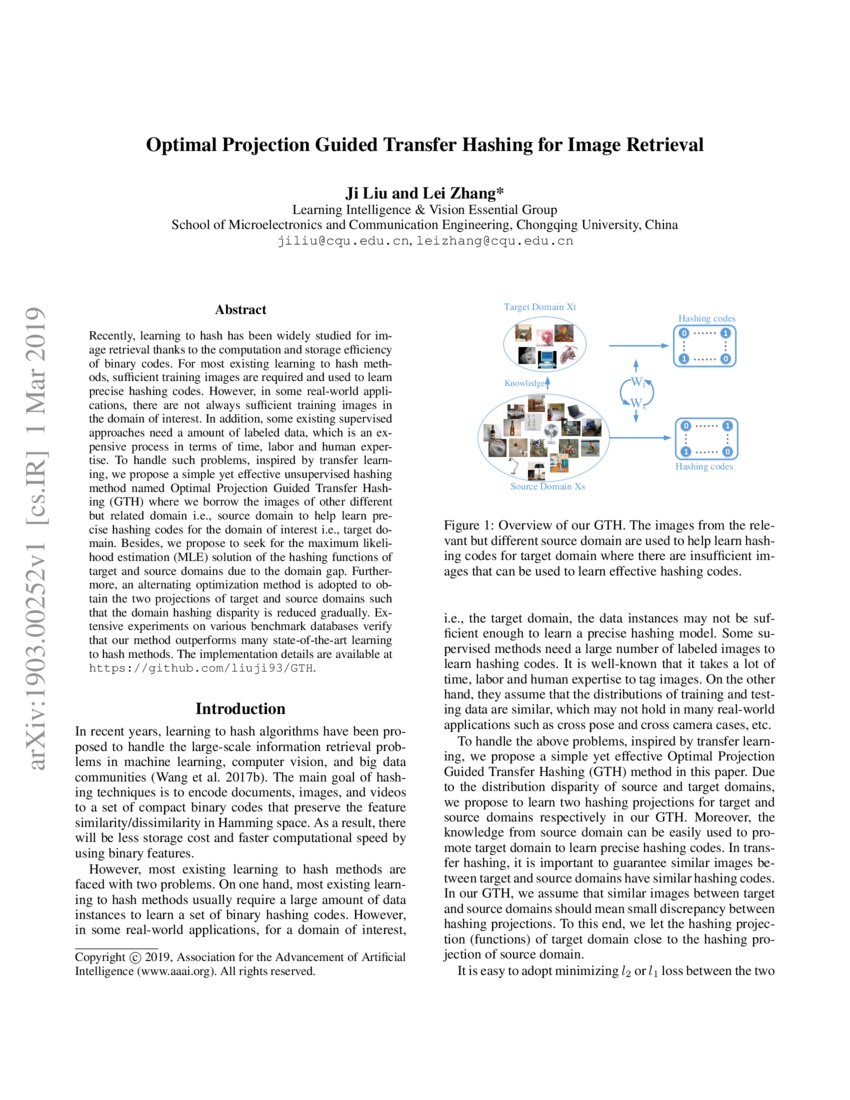 Optimal Projection Guided Transfer Hashing for Image Retrieval | DeepAI