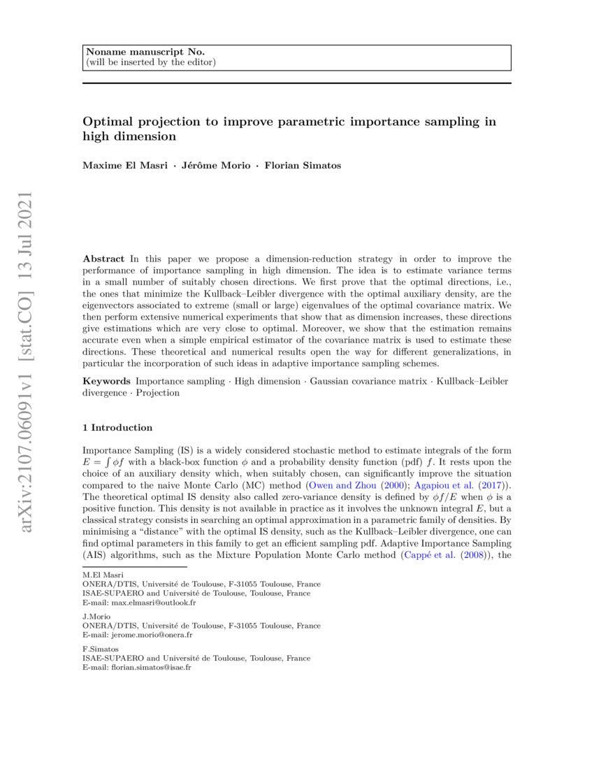 Optimal Projection To Improve Parametric Importance Sampling In High Dimension Deepai