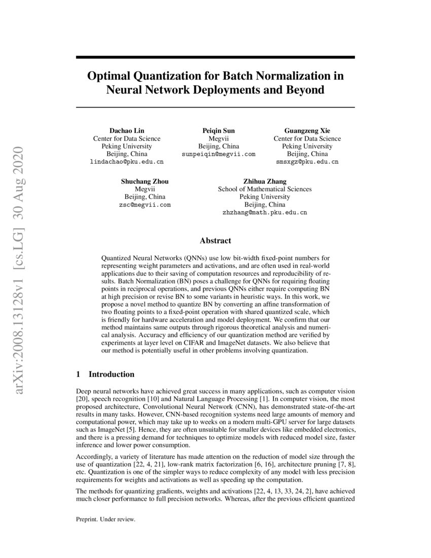 Optimal Quantization for Batch Normalization in Neural Network Deployments and Beyond | DeepAI