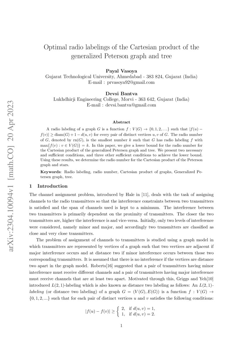 Optimal radio labelings of the Cartesian product of the generalized ...