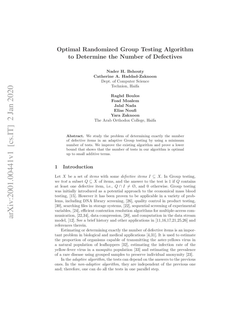 Optimal Randomized Group Testing Algorithm To Determine The Number Of Defectives Deepai