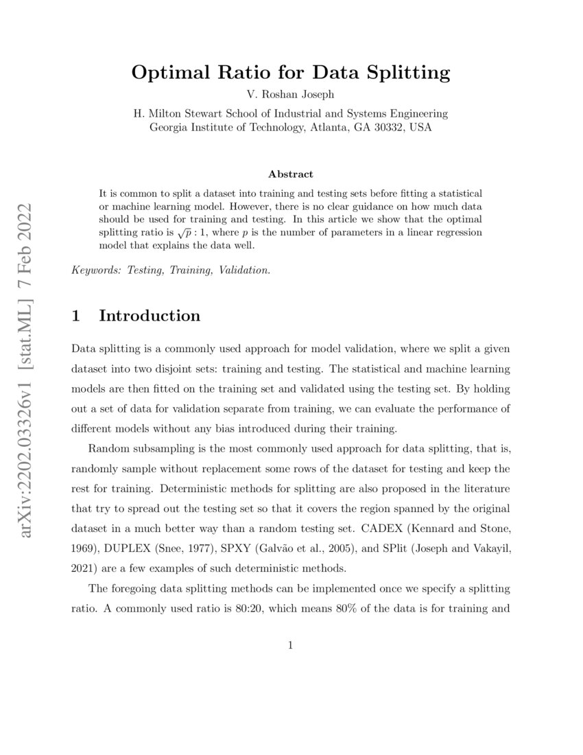 Optimal Ratio for Data Splitting | DeepAI