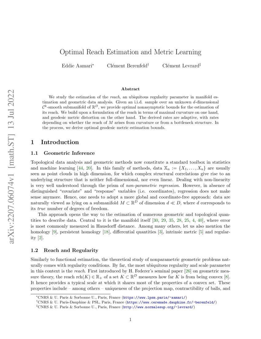 Optimal Reach Estimation and Metric Learning | DeepAI