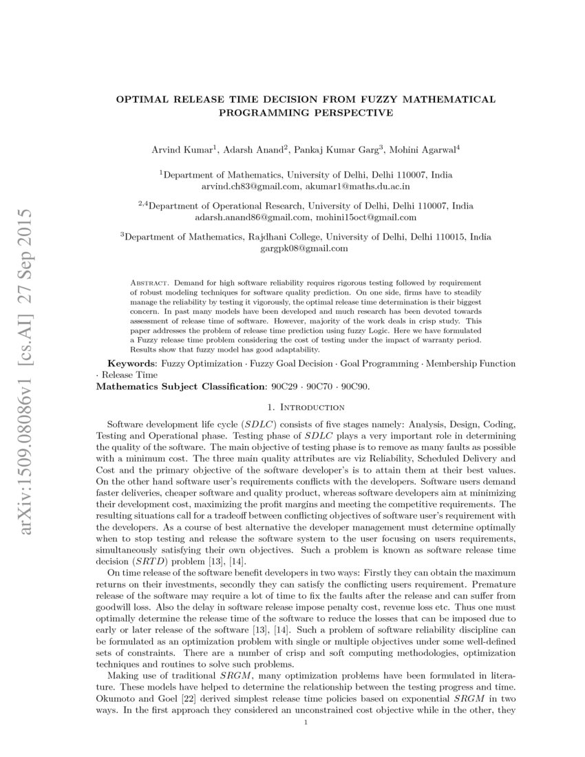 Optimal Release Time Decision from Fuzzy Mathematical Programming Perspective | DeepAI