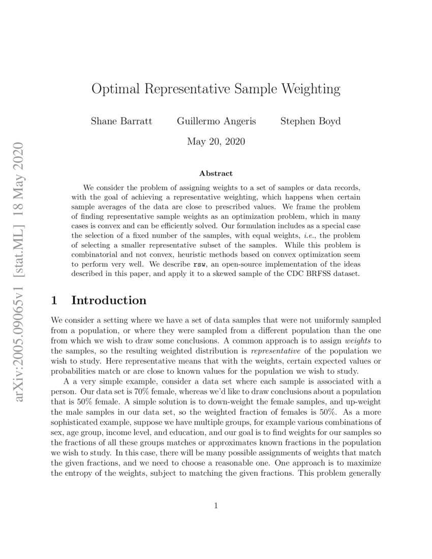 Optimal Representative Sample Weighting | DeepAI