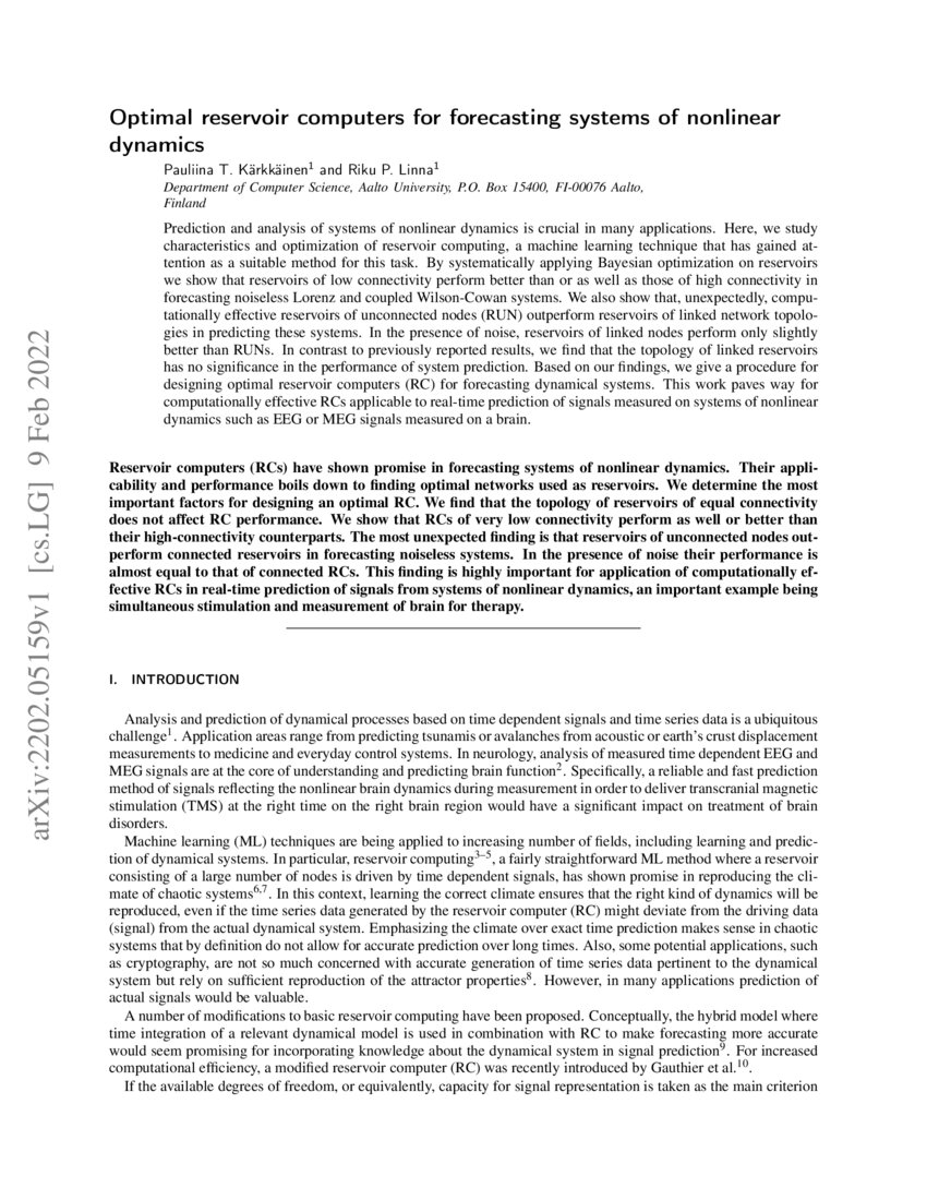 Optimal reservoir computers for forecasting systems of nonlinear dynamics | DeepAI