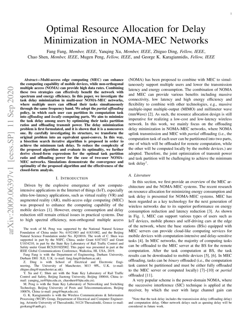 Optimal Resource Allocation For Delay Minimization In Noma Mec Networks Deepai