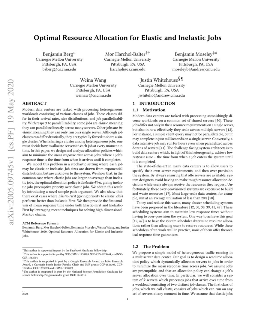 Optimal Resource Allocation For Elastic And Inelastic Jobs Deepai