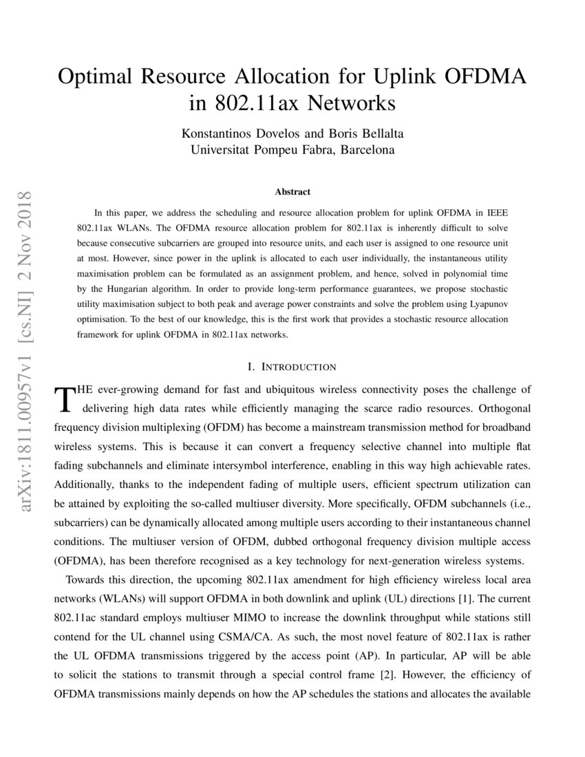 Optimal Resource Allocation for Uplink OFDMA in 802.11ax Networks | DeepAI