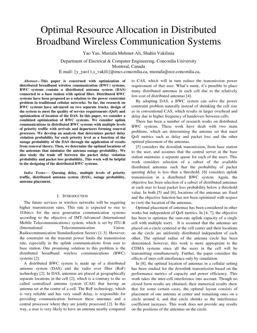 Optimal Resource Allocation In Distributed Broadband Wireless Communication Systems Deepai