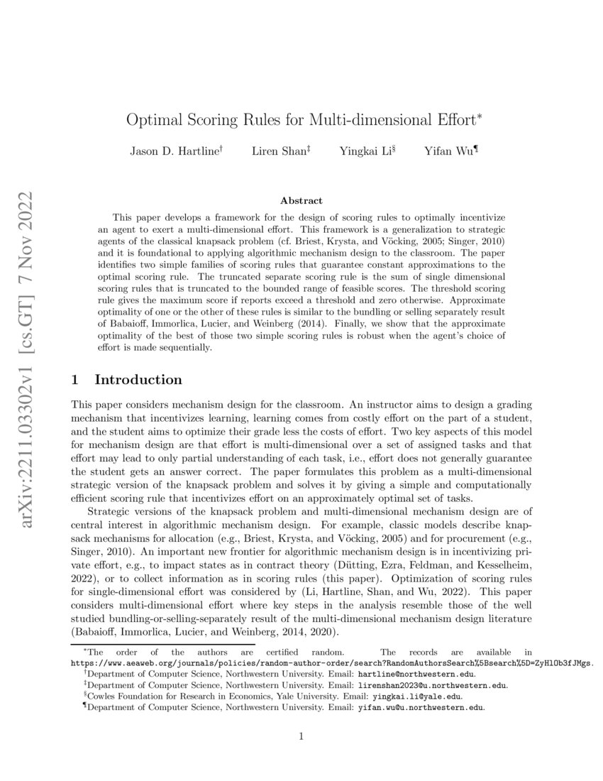 Optimal Scoring Rules for Multi-dimensional Effort | DeepAI