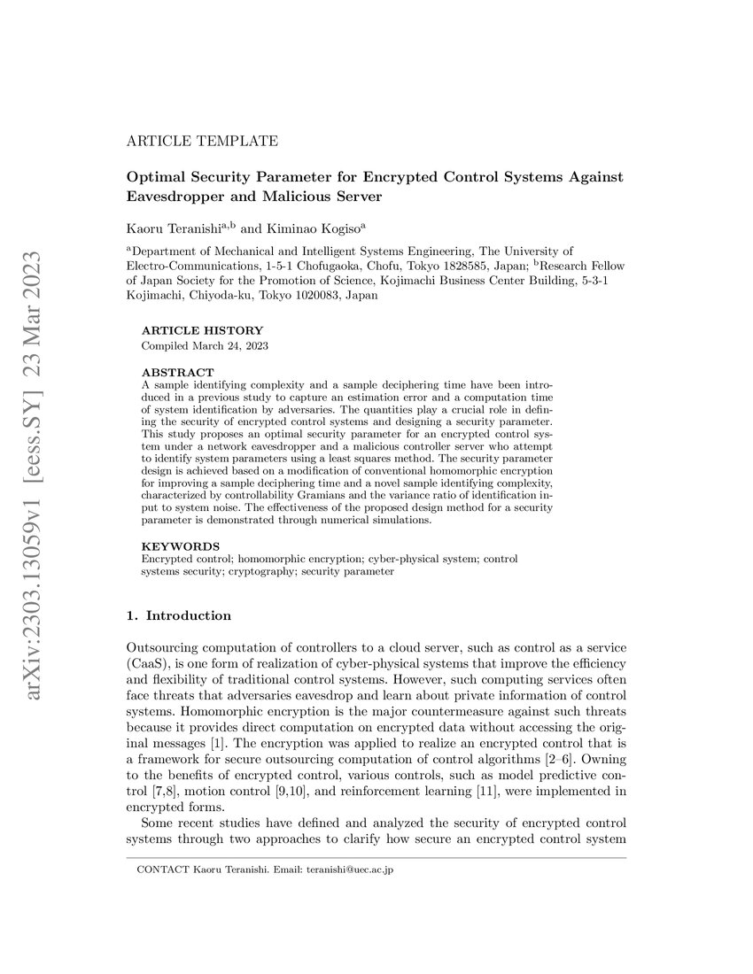 Optimal Security Parameter For Encrypted Control Systems Against Eavesdropper And Malicious