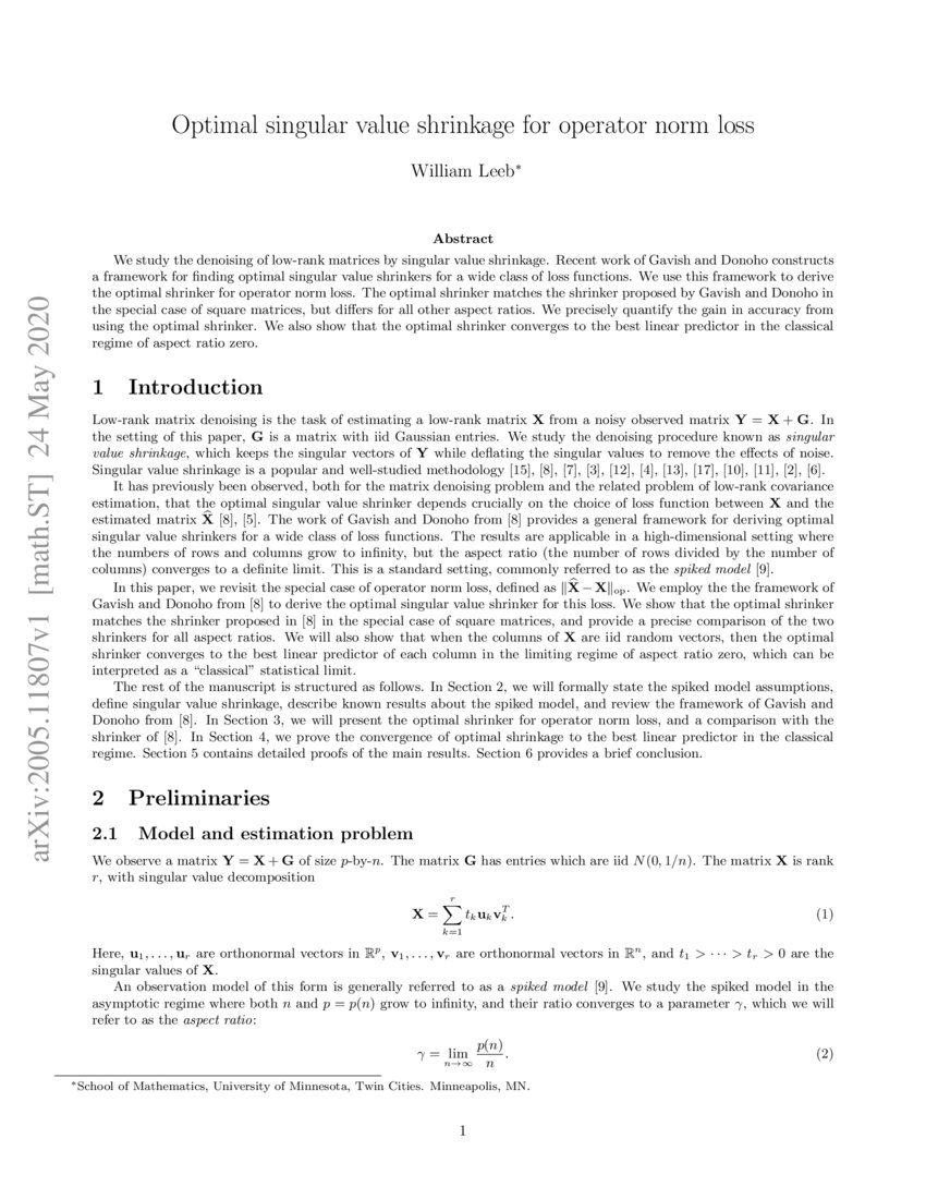 Optimal singular value shrinkage for operator norm loss | DeepAI