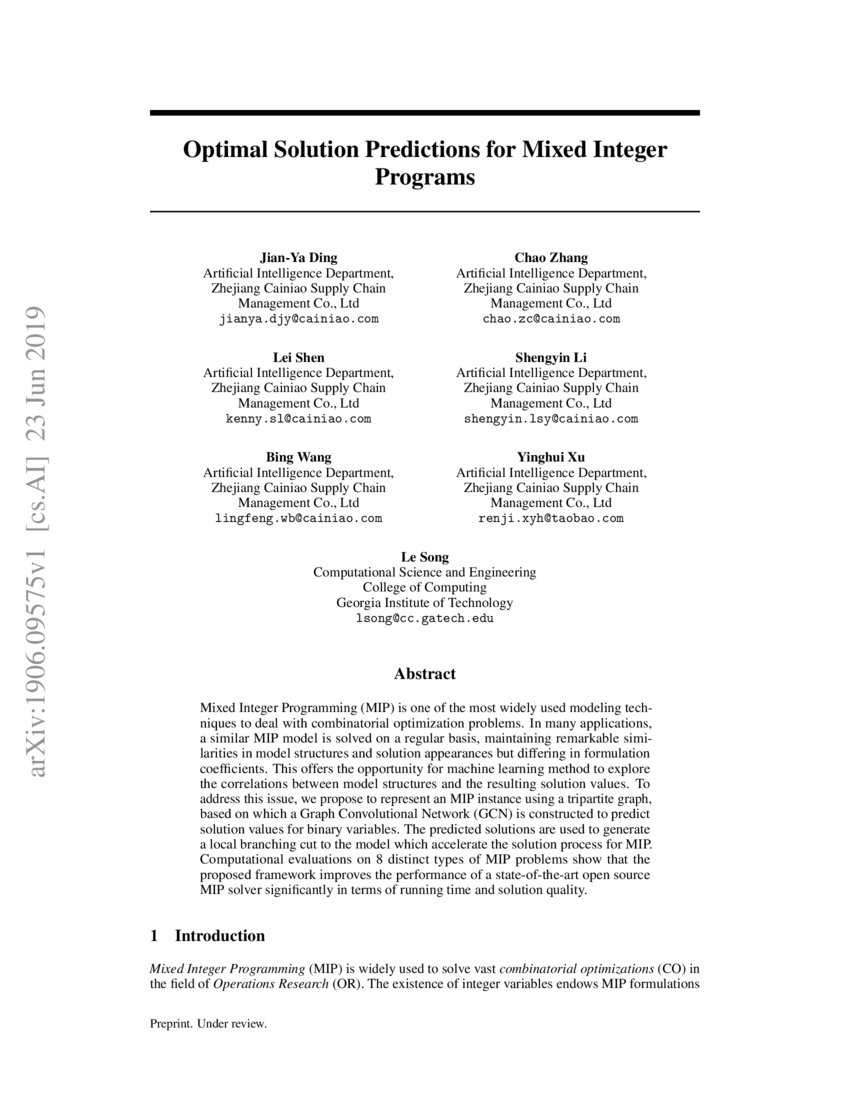 Optimal Solution Predictions For Mixed Integer Programs Deepai 1561