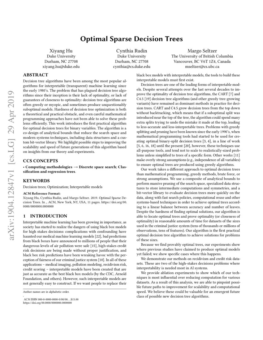 Optimal Sparse Decision Trees | DeepAI
