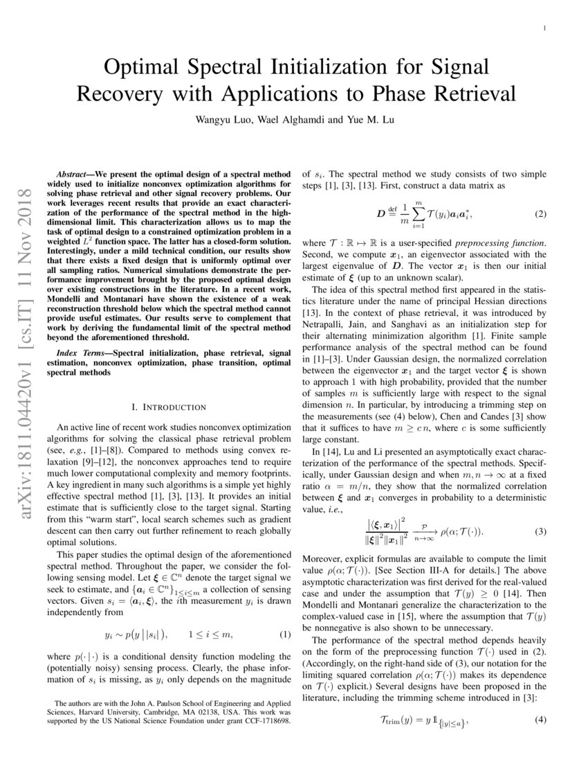 Optimal Spectral Initialization For Signal Recovery With Applications To Phase Retrieval Deepai